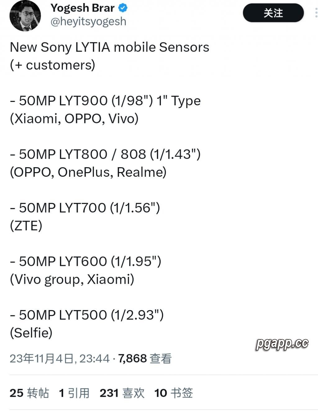 索尼全新 LYTIA 移动传感器发布在即，小米、OPPO、vivo 等首发 50MP LYT900 | PG电子官方网站